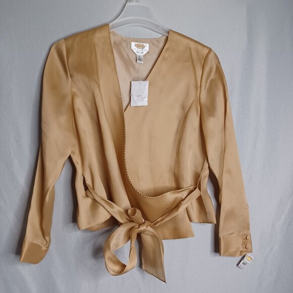 Talbots | Tops | Talbots Silk Top Womens 6p Gold Wrap Belted Beaded Special Event Holiday | Poshmark